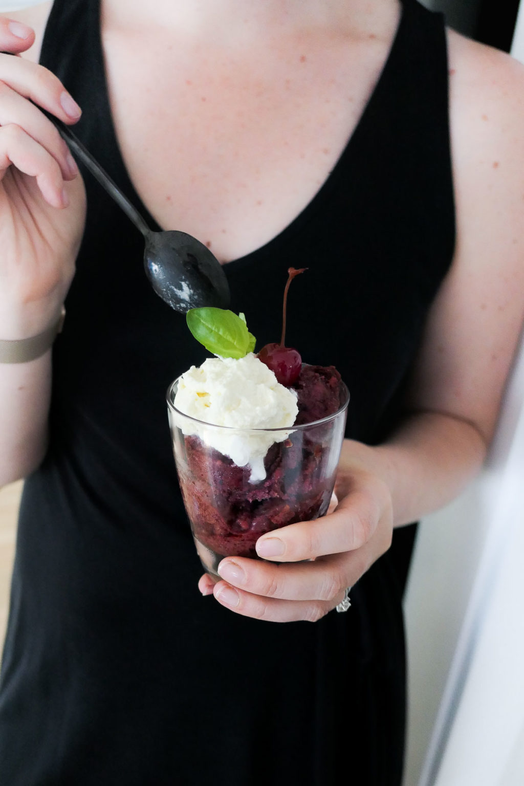 Cherry Sorbet w. Basil Whipped Cream | Luci's Morsels